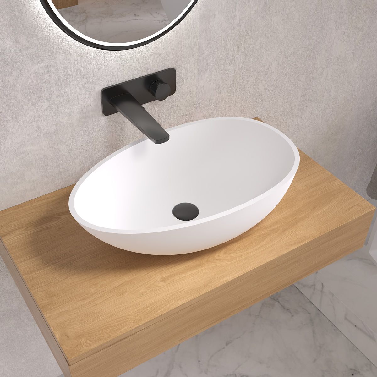 Cuenca Matt White Countertop Stone Basin 580mm
