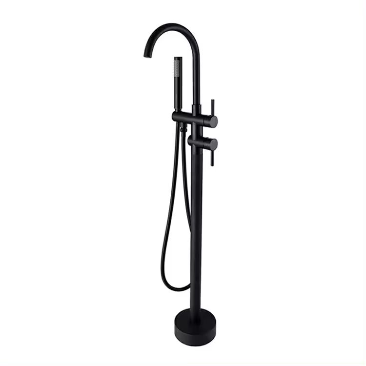 Round Freestanding Matt Black Bath Tap With Shower