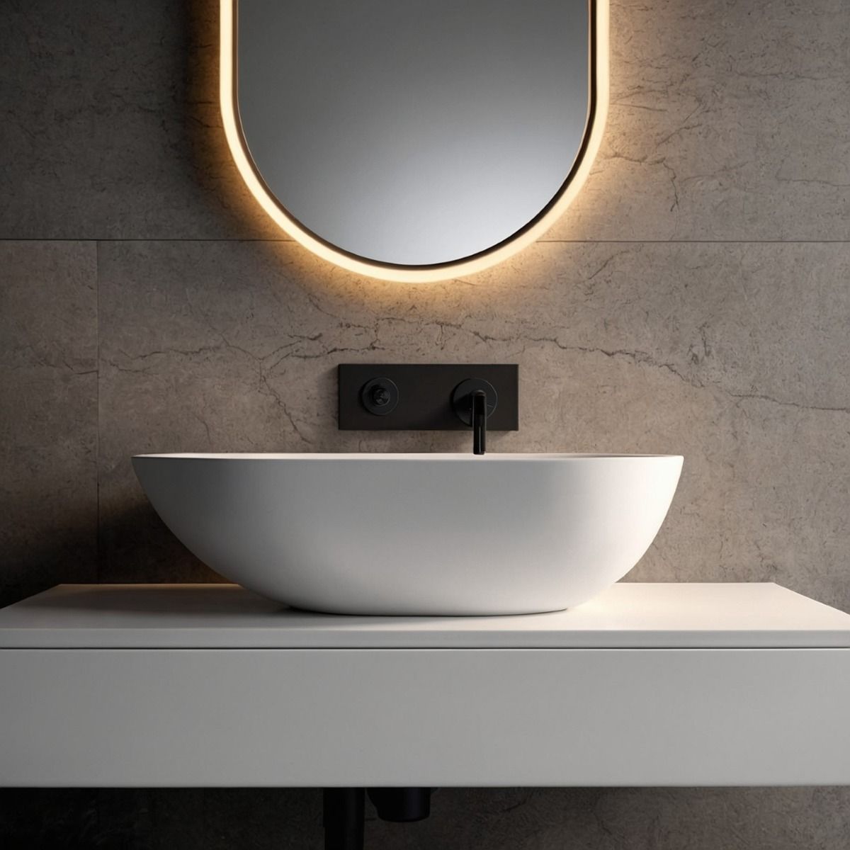 Cuenca Matt White Countertop Stone Basin 580mm