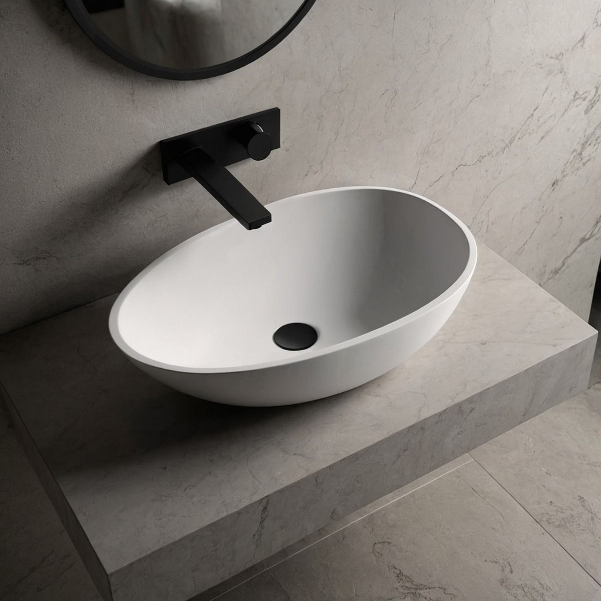 Cuenca Matt White Countertop Stone Basin 580mm