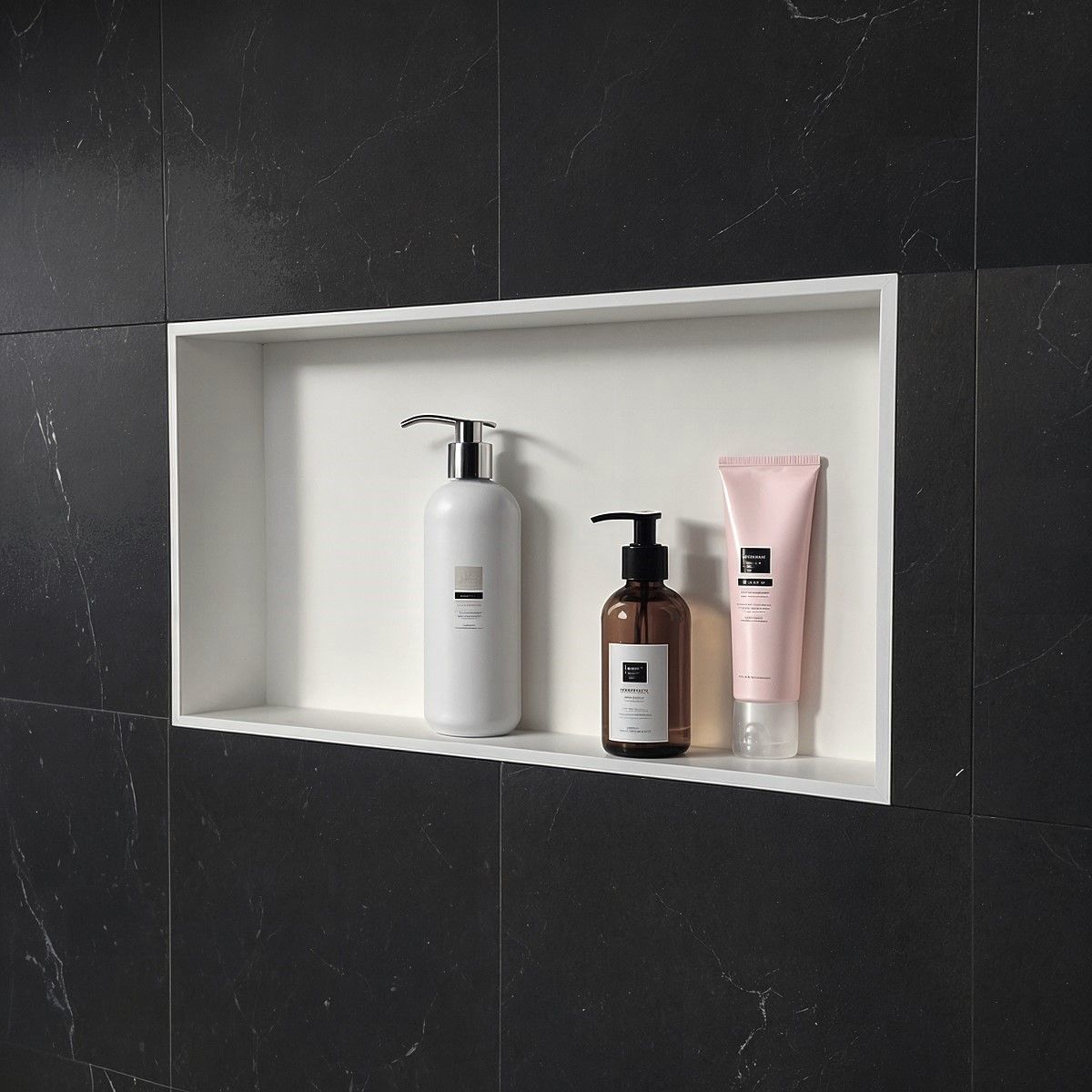 Stone Wall Niche Recessed Waterproof Shelf 60cm x 30cm Matt White