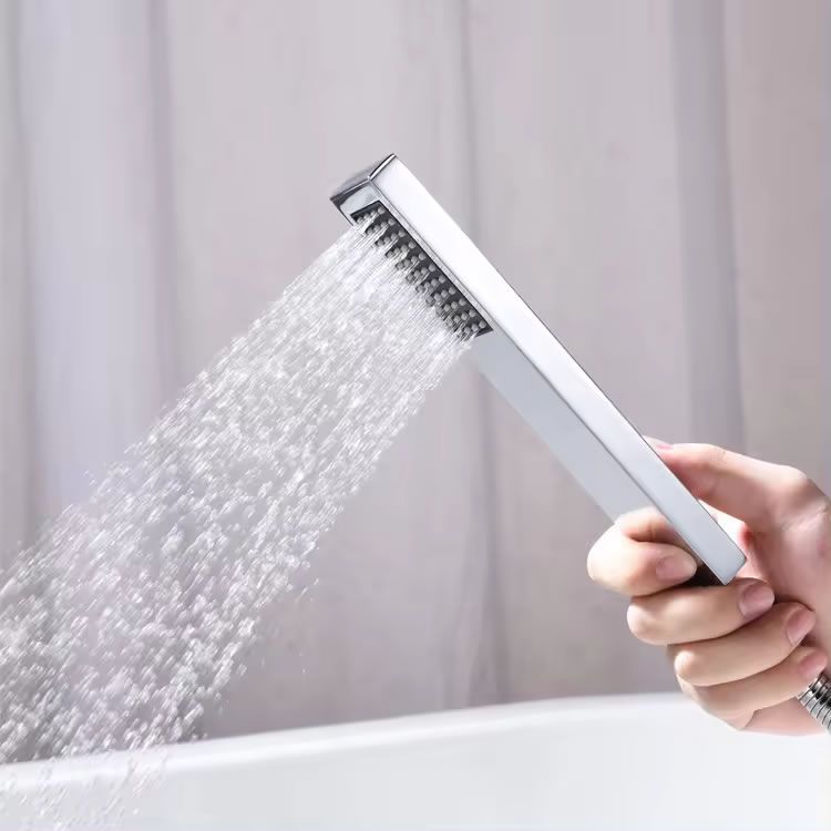 Square Curve Freestanding Silver Chrome Plated Bath Tap With Shower