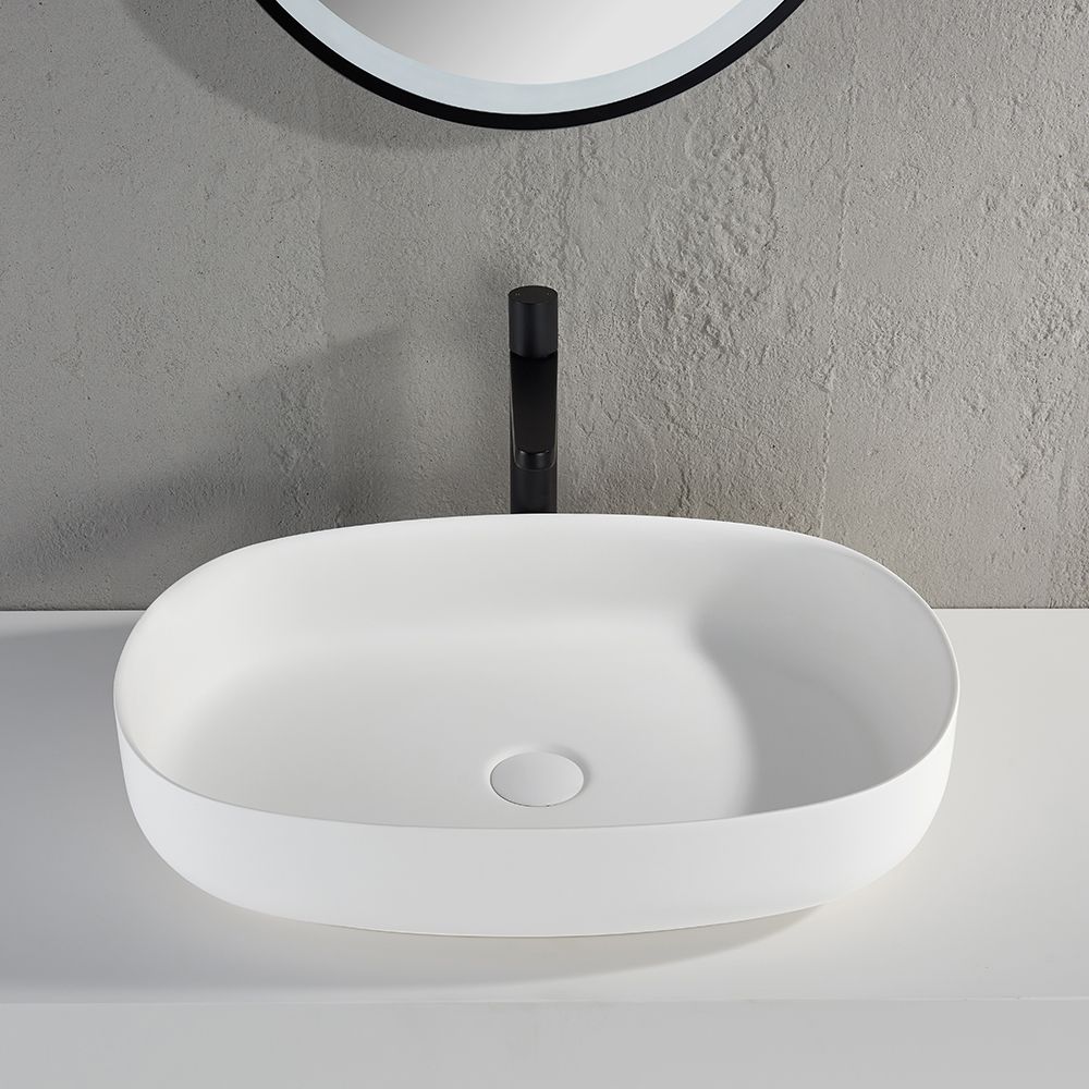 Cadiz Matt White Countertop Stone Basin 600mm